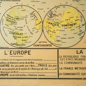 Original Large Vintage French Educational School Wall Chart WORLD MAP ...