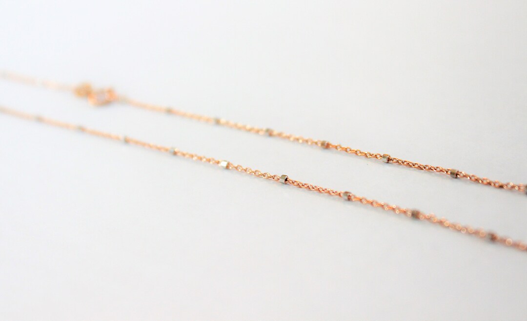 14K Solid Rose Gold Rolo With Bead Chain 1mm/16-24" - Etsy