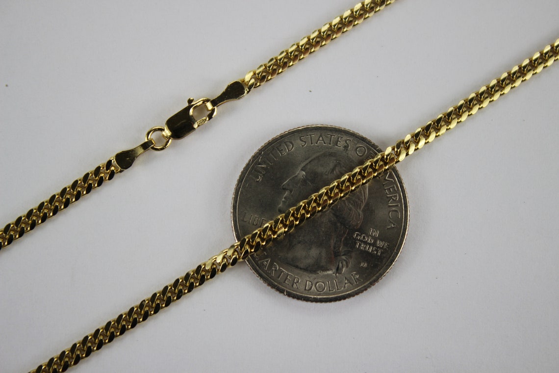 14K Solid Yellow Gold Miami Cuban Link Chain Necklace Men Women 2.5mm ...