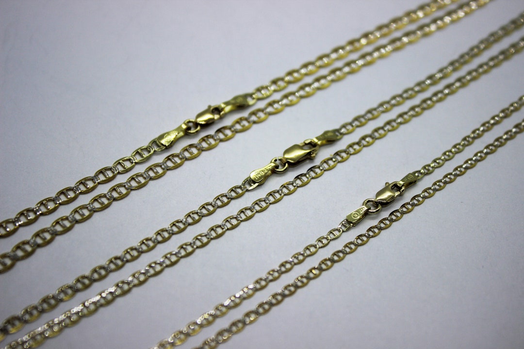 10K Yellow Gold 2mm-3mm Pave D/C Mariner Anchor Link Chain Necklace 16 ...