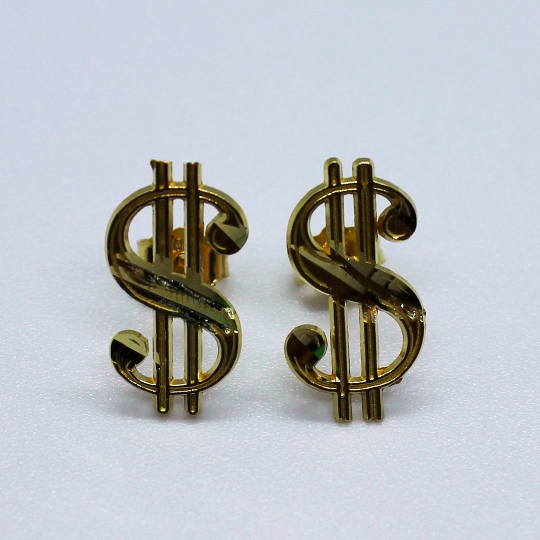 10K Sold Yellow Gold Dollar Sign Earrings 2 Sizes - Etsy