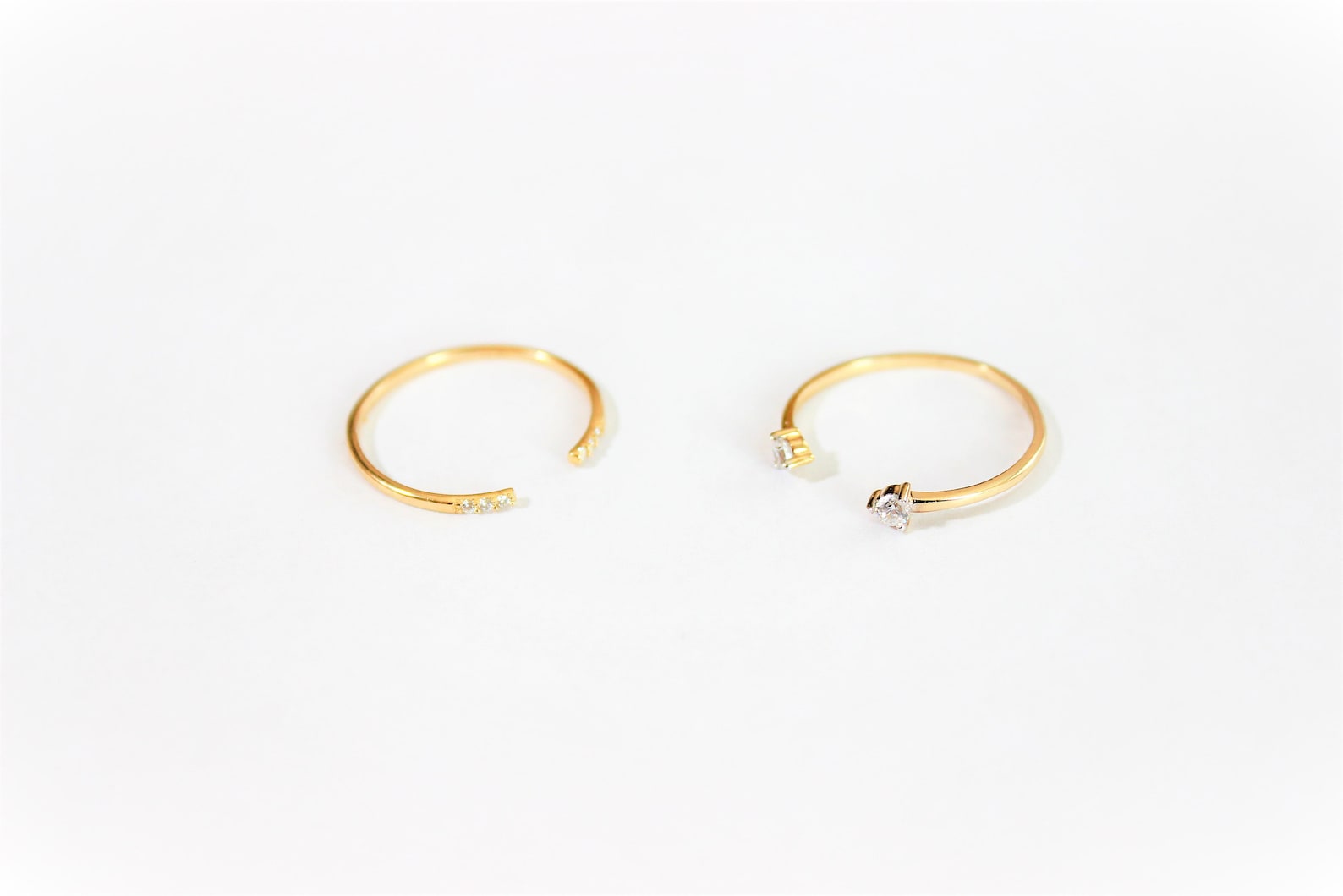 14K Yellow Gold Adjustable Rings Set or One Piece With CZ (ring Sizes 6 ...