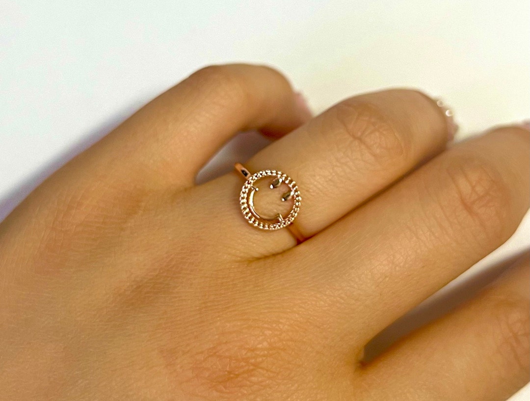 14K Solid Rose Gold Dainty Smile Face Ring Band - Etsy