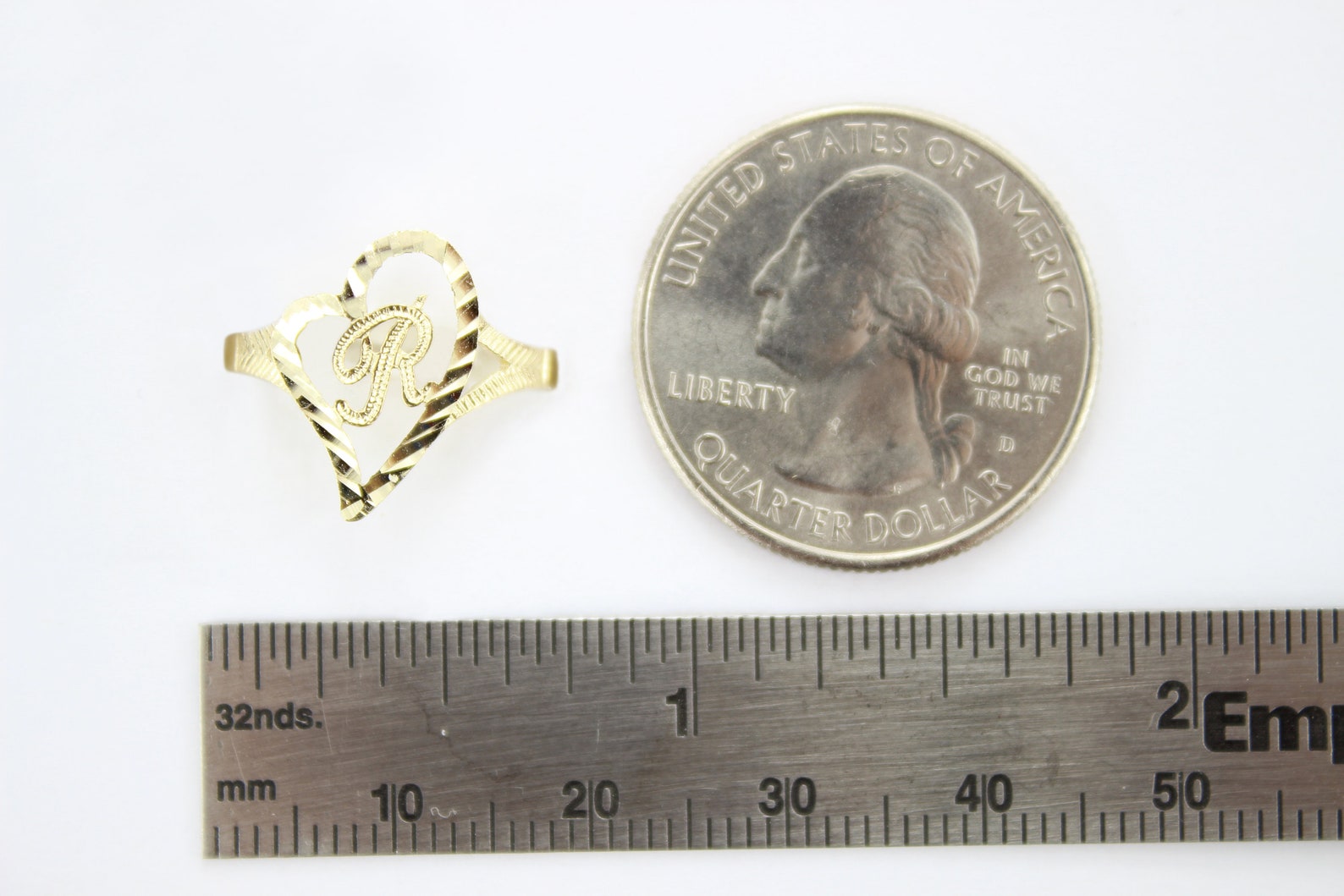 10k Solid Yellow Gold Slanted Heart Initial Letter Alphabet - Etsy