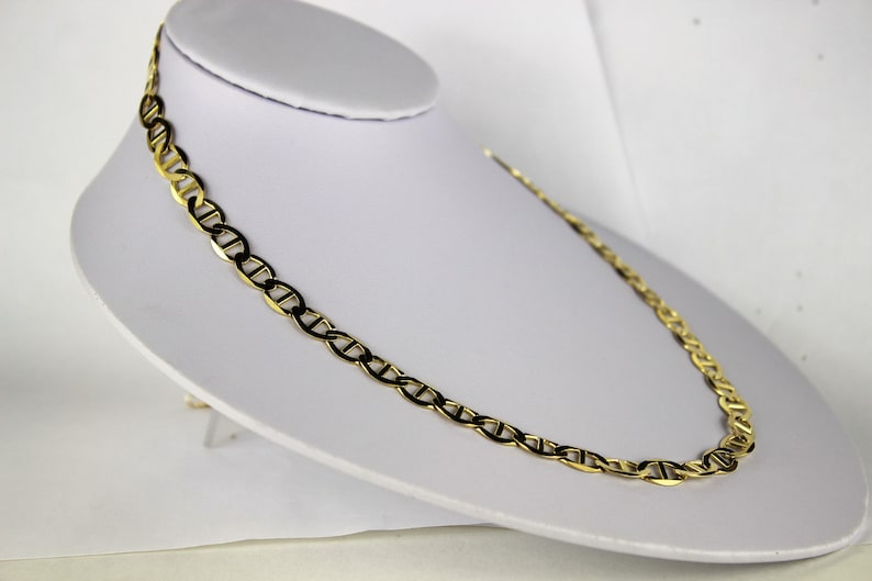 10K Solid Yellow Gold Mariner Link Chain Necklace (7.5mm / 22" ~ 30 ...