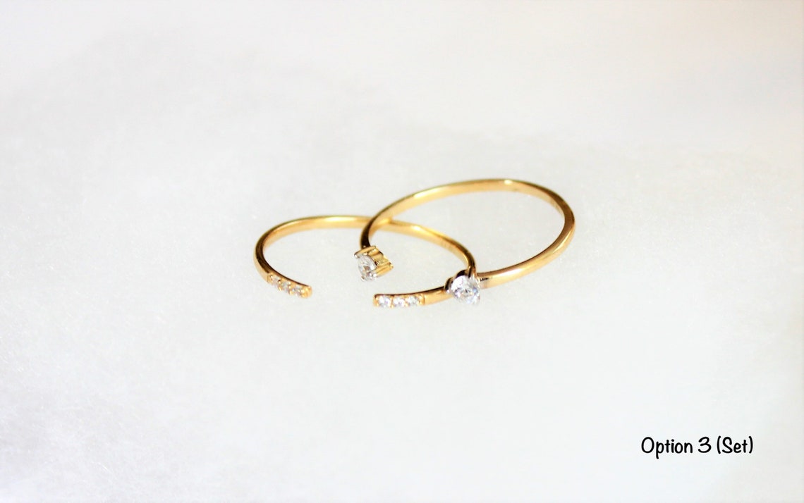14K Yellow Gold Adjustable Rings Set or One Piece With CZ - Etsy