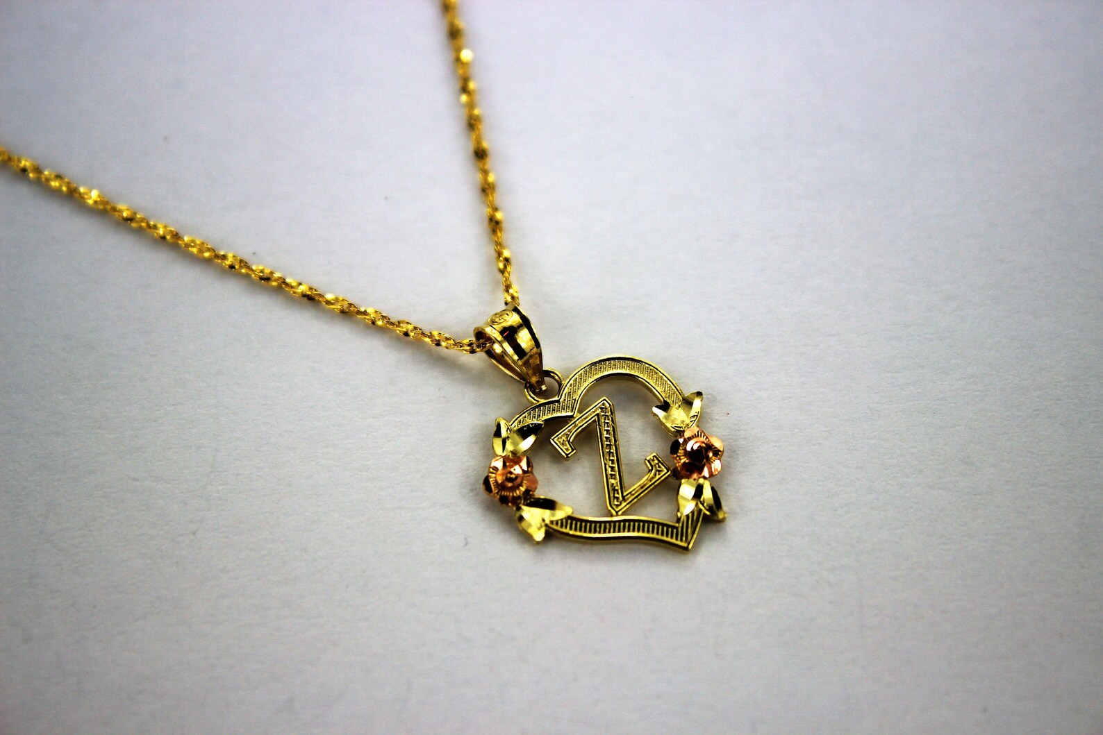 10K Gold Initial Pendant Charm Flower Diamond Cut Girl Women & | Etsy