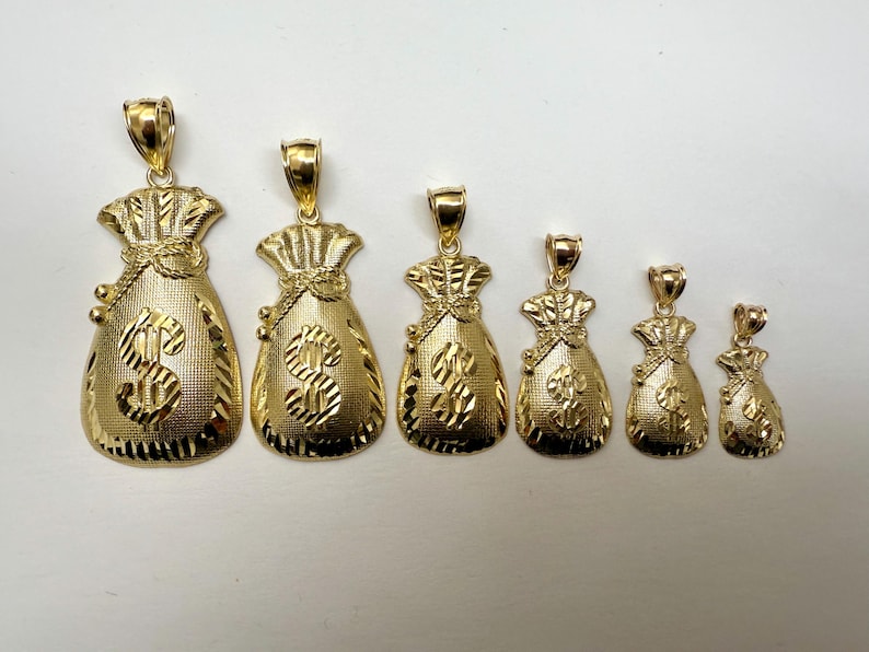 10K Solid Yellow Gold Lucky Money Bag Pendant Diamond Cut 6 Sizes - Etsy