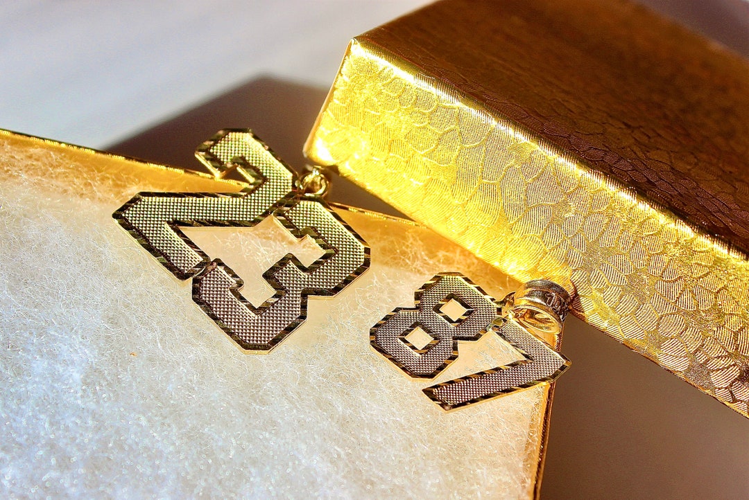 Authentic 10K Yellow Gold Number Two-digit Pendant Charm Diamond Cut - Etsy