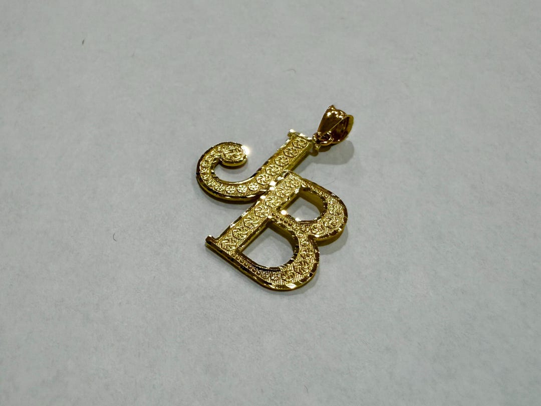 10K Yellow Gold Double Initial Pendant Charm Diamond Cut A ~ Z Alphabet ...
