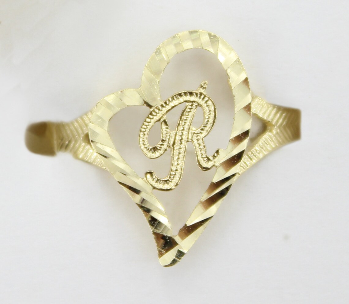 10k Solid Yellow Gold Slanted Heart Initial Letter Alphabet - Etsy