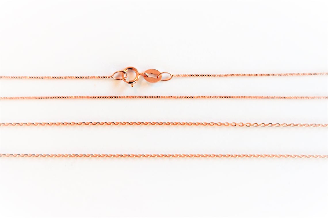 10K Solid Rose Gold Rolo (1mm) & Box (0.6mm) Chain 16-24" - Etsy