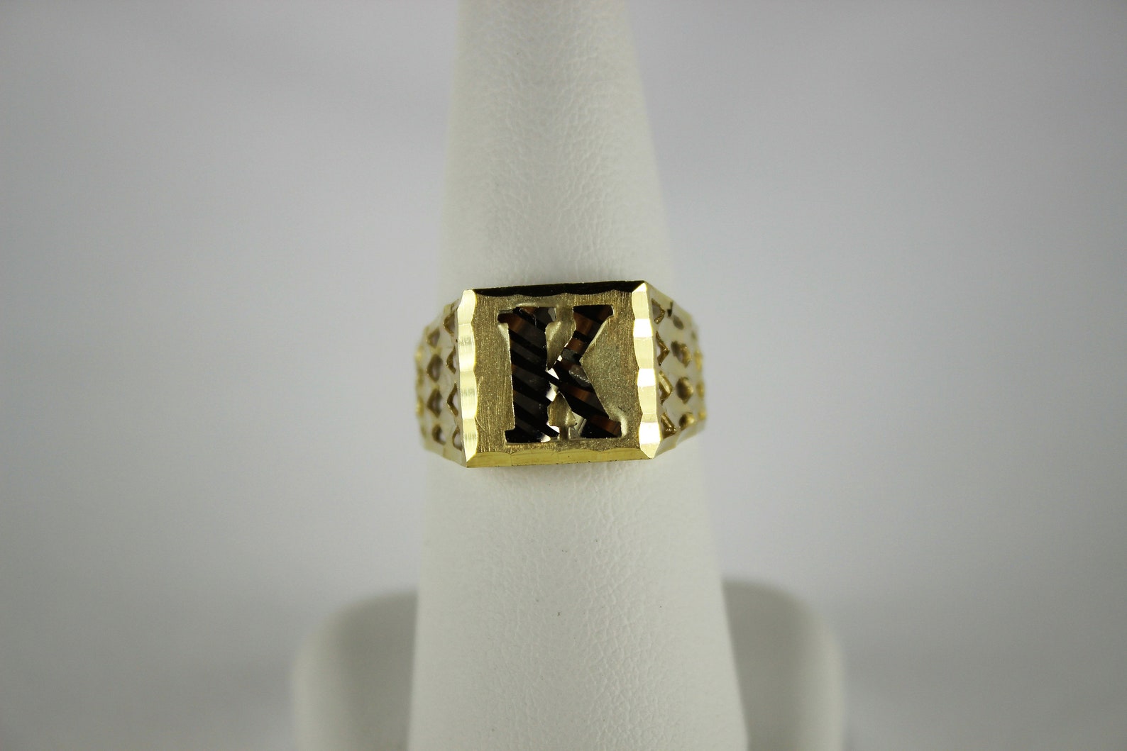 10K Real Yellow Gold Initial Ring for Men - Etsy