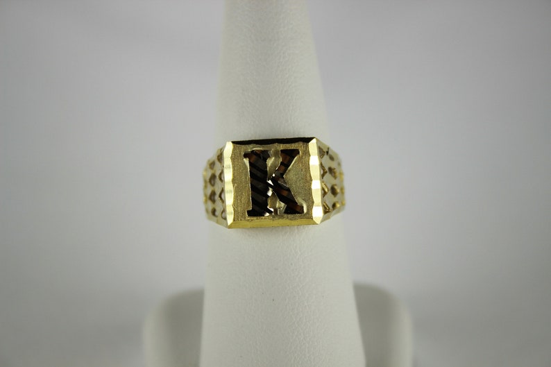 10K Real Yellow Gold Initial Ring for Men - Etsy