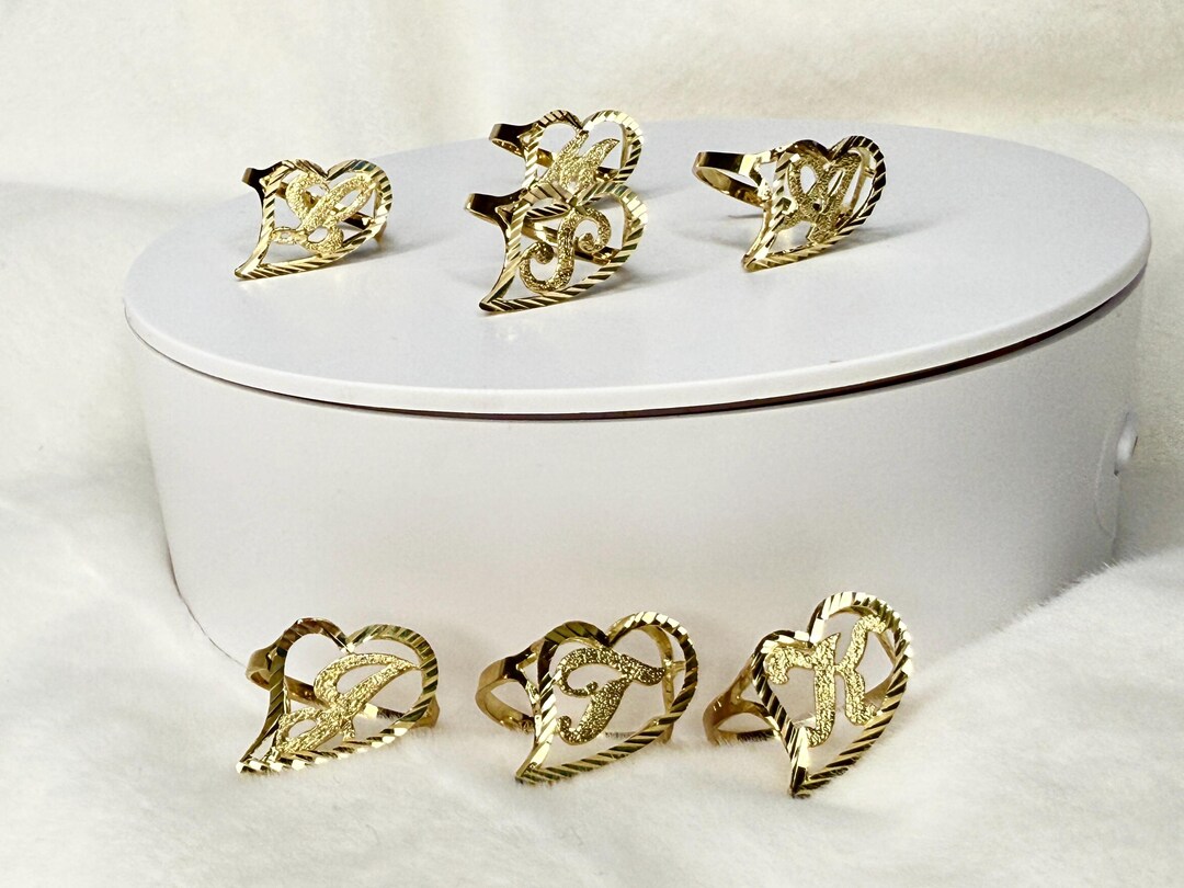 10k Solid Yellow Gold Slanted Heart Cursive Initial Letter Alphabet ...