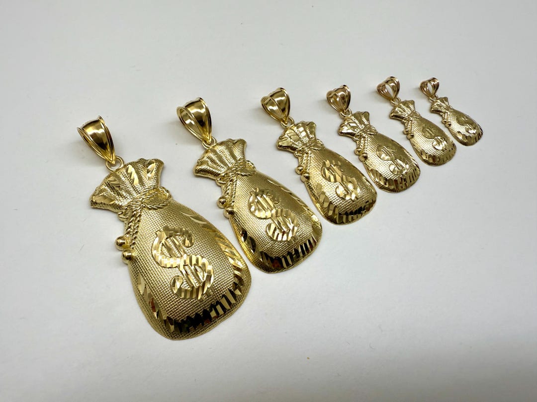 10K Solid Yellow Gold Lucky Money Bag Pendant Diamond Cut 6 Sizes - Etsy