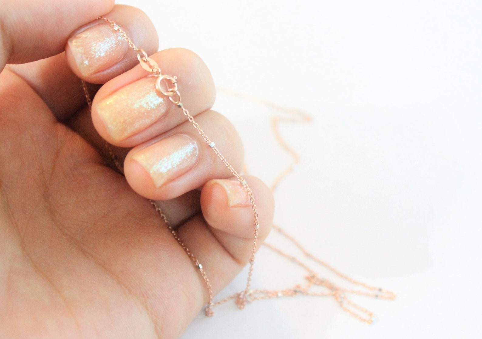 14K Solid Rose Gold Rolo With Bead Chain 1mm/16-24" - Etsy