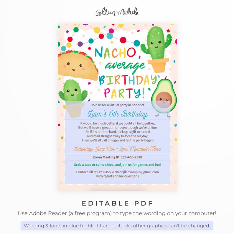 Virtual Birthday Party Invitations Instant Download Editable - Etsy