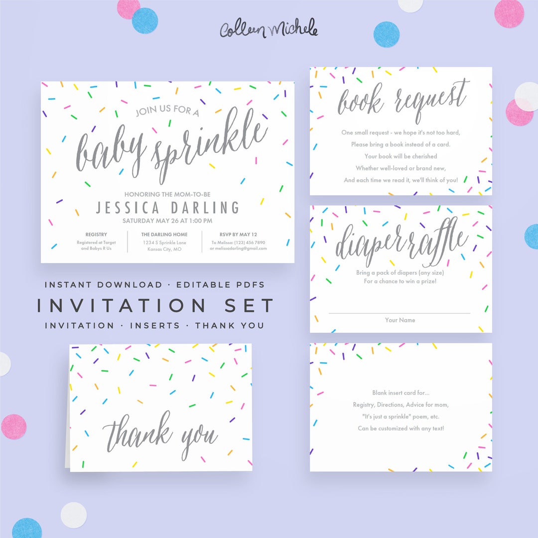 Baby Sprinkle Invitation Set: Instant Download. Book Request, Diaper ...