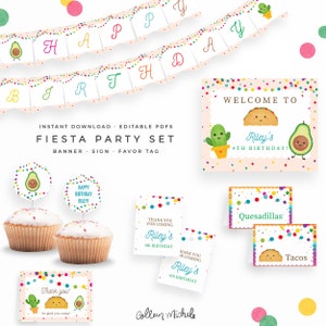 Fiesta Birthday Party Decorations! Instant Download Favor Tags, Banner ...