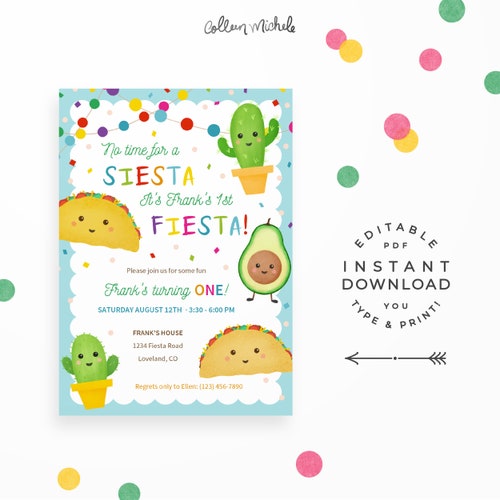 Editable Fiesta and Fun Birthday Invitation Boy First Fiesta - Etsy