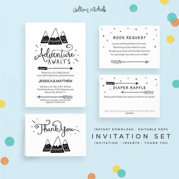 Adventure Baby Shower Invitation Set, Instant Download Book Request ...