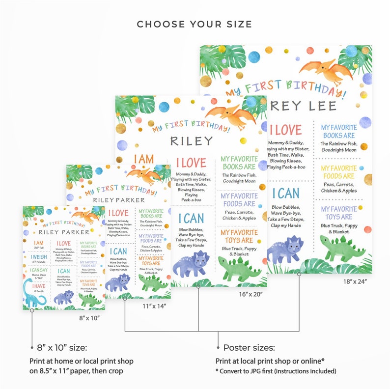 Dinosaur 1 Year Old Sign. First Birthday Poster Editable PDF - Etsy