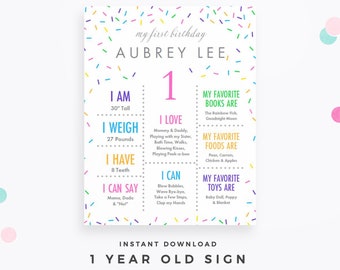 Cute Girl 1 Year Old Sign Editable PDF Download. First | Etsy