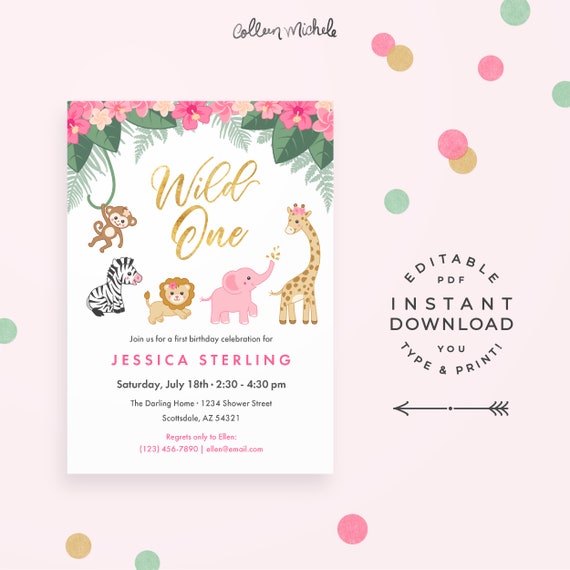 Wild One Girl Birthday Invitation, Instant Download, Editable PDF ...