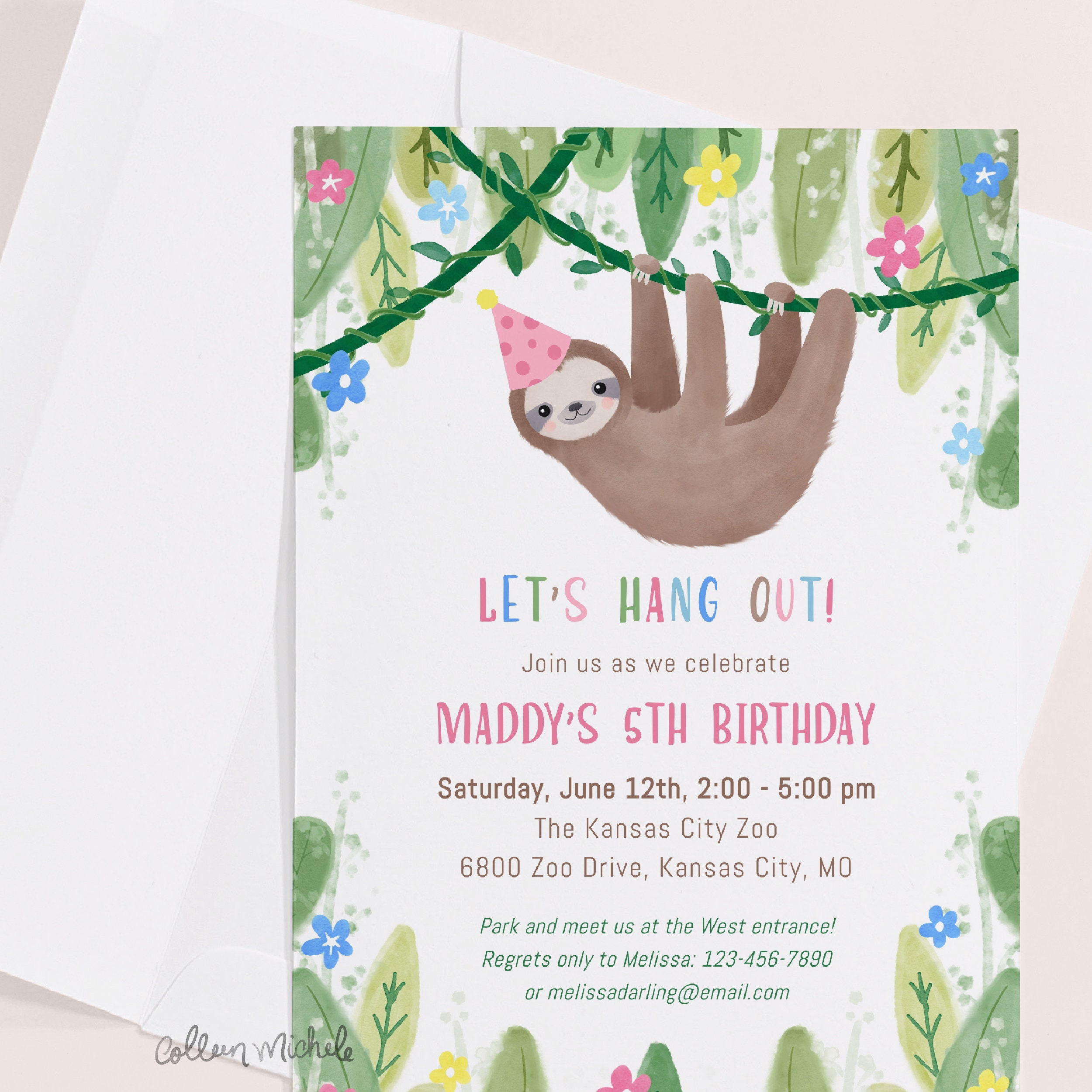 Sloth Birthday Invitation Corjl Invite With Instant - Etsy