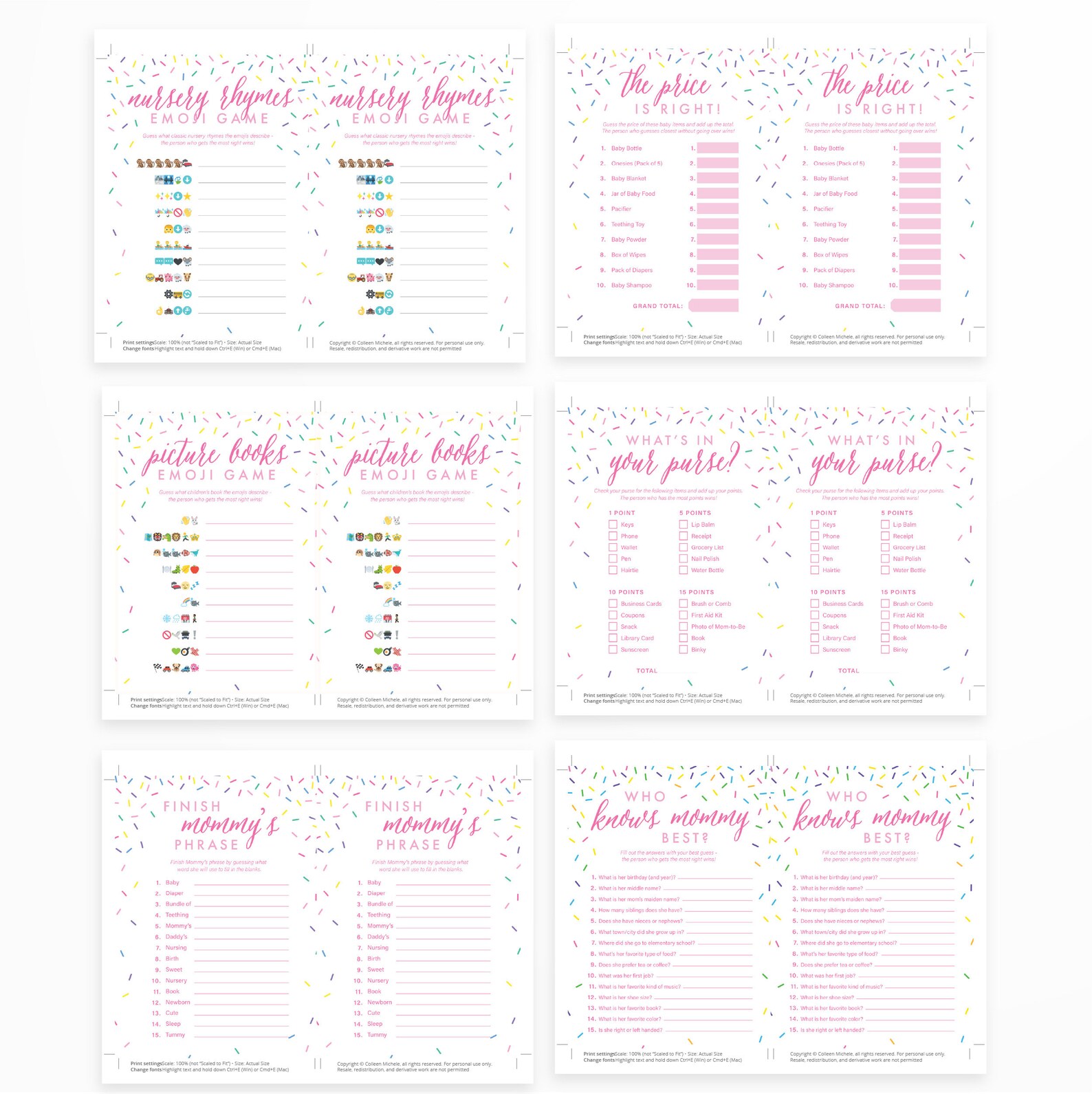 Pink Girl Baby Sprinkle Game Set Now With 11 Printable Games: - Etsy