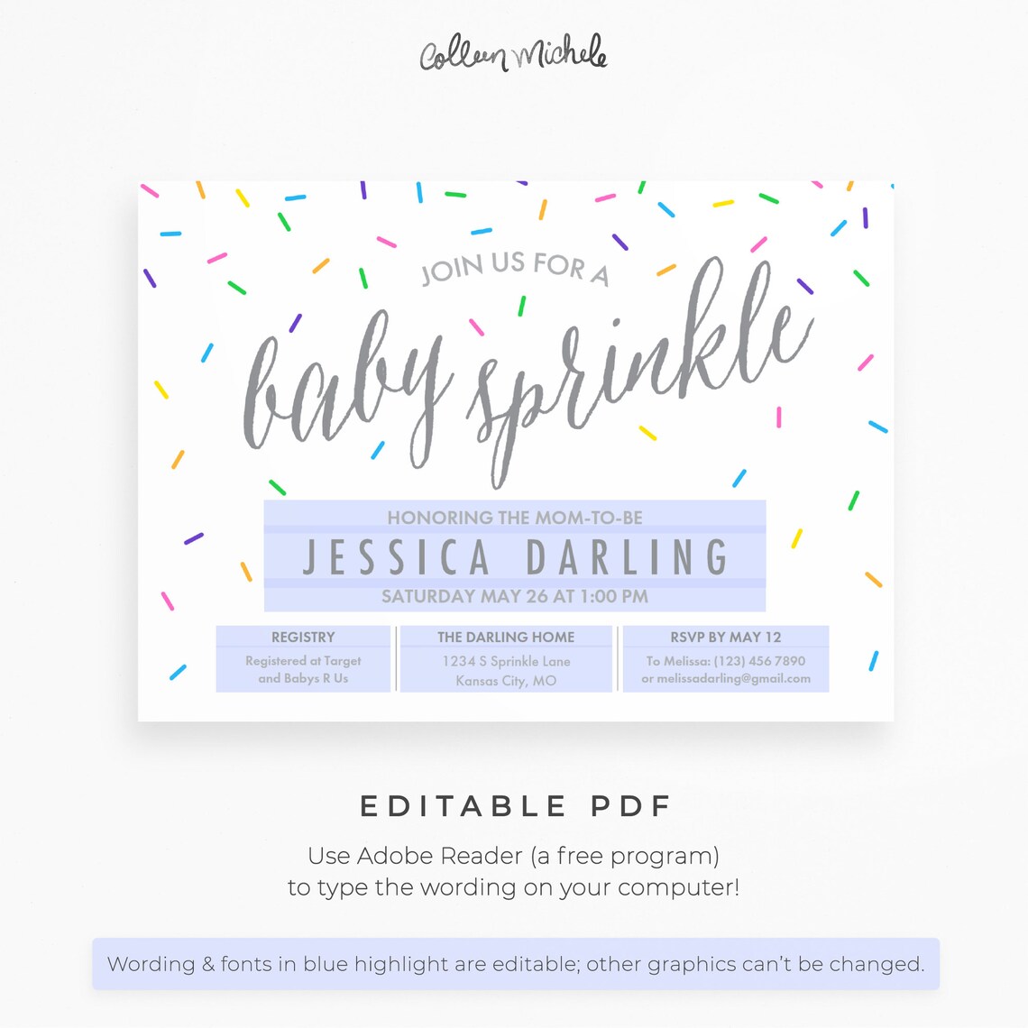 Baby Sprinkle Invitation Editable PDF Printable Download. - Etsy
