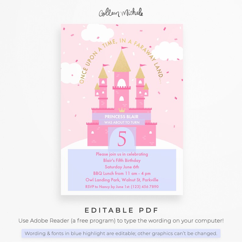 Princess Invitation Instant Download Printable. Pink and Gold | Etsy