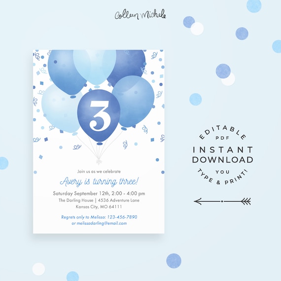 Blue Boy Birthday Invitation, Editable Age, Instant Download Printable ...