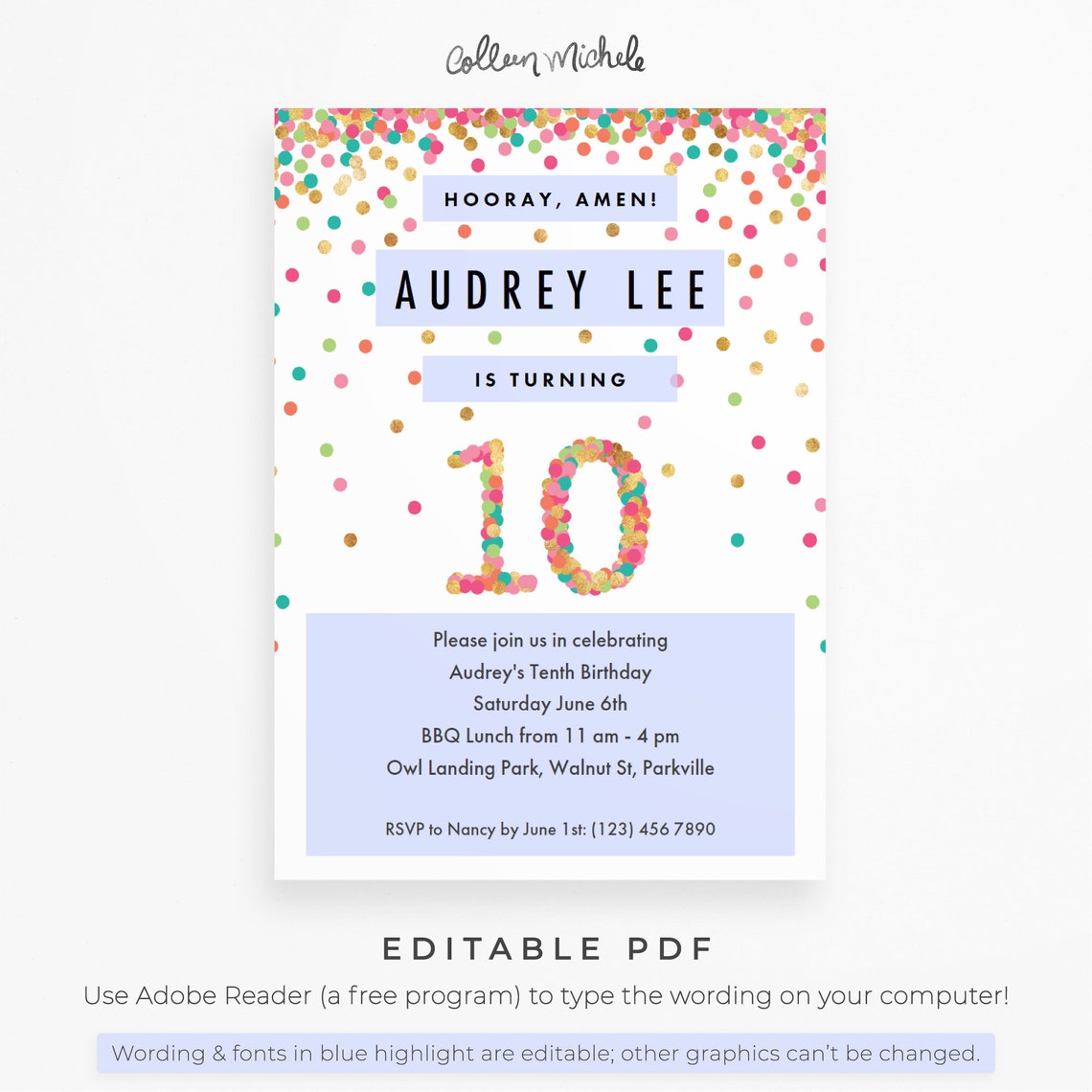 Girls 10th Birthday Invitation Instant Download Printable - Etsy