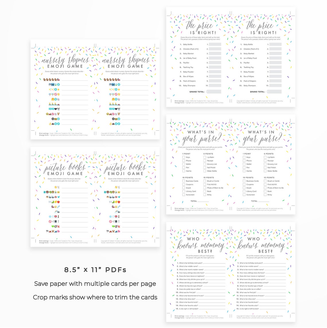 Baby Shower Game Bundle Sprinkle Theme 10 Printable Games: - Etsy