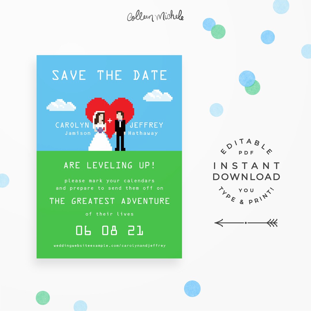 Video Game Geek Save the Date, Instant Download Editable PDF. Cute and ...