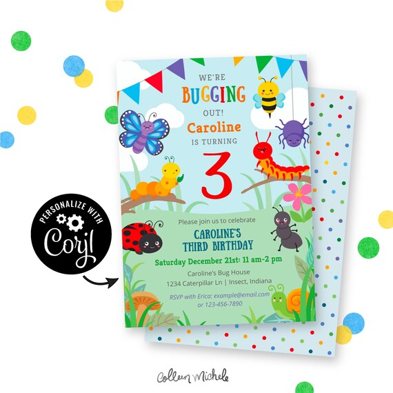 Bug Birthday Invitation, Editable Online with Corjl Template. Cute ...