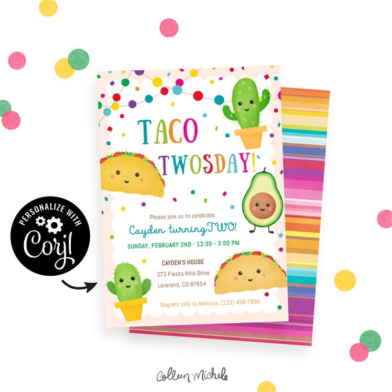 Taco Twosday Invitation, Instant Download with Corjl Template. Cute ...