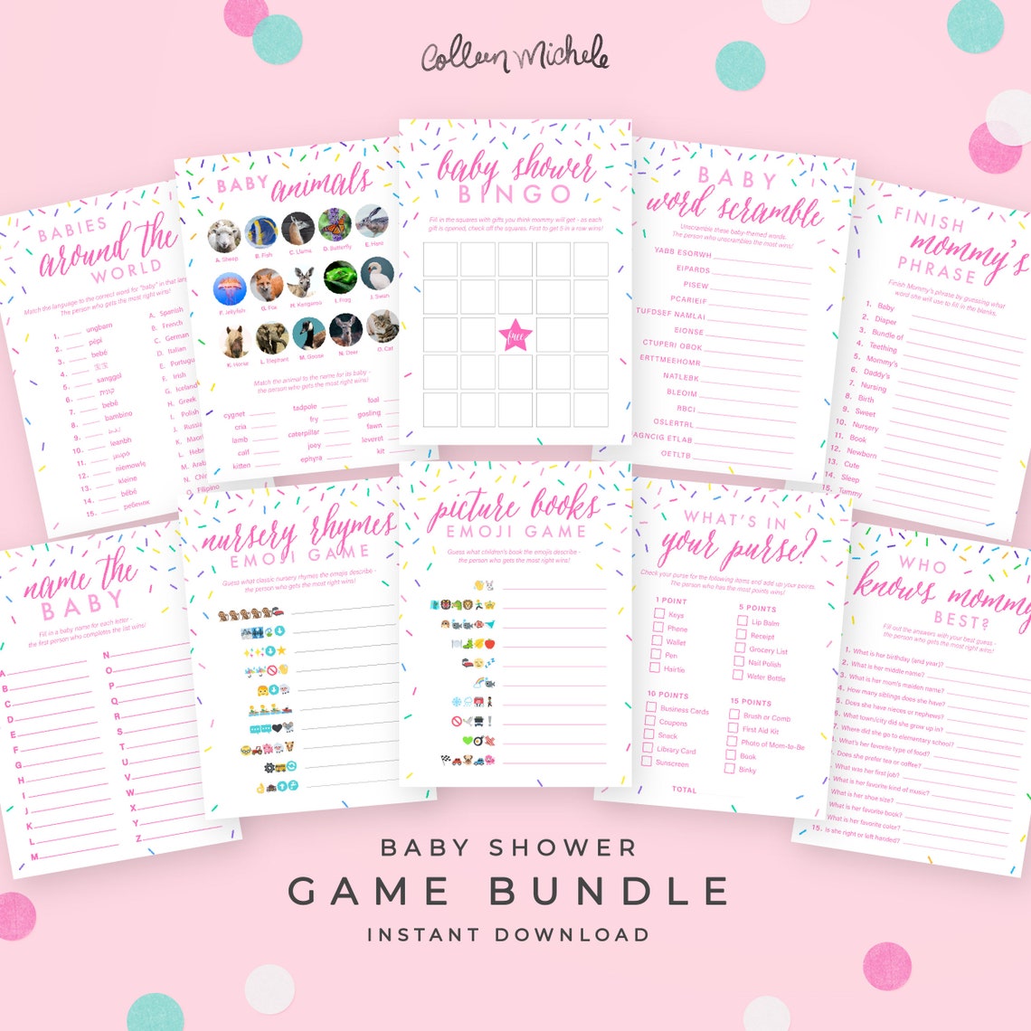 Pink Girl Baby Sprinkle Game Set Now With 11 Printable Games: - Etsy