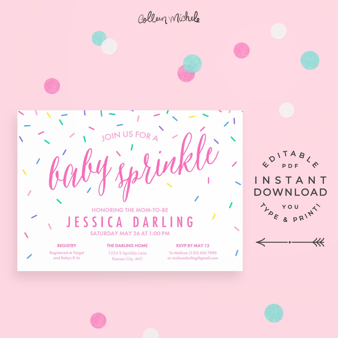 Sprinkle Invitation Girl, Instant Download PDF Printable Invite. Pink ...