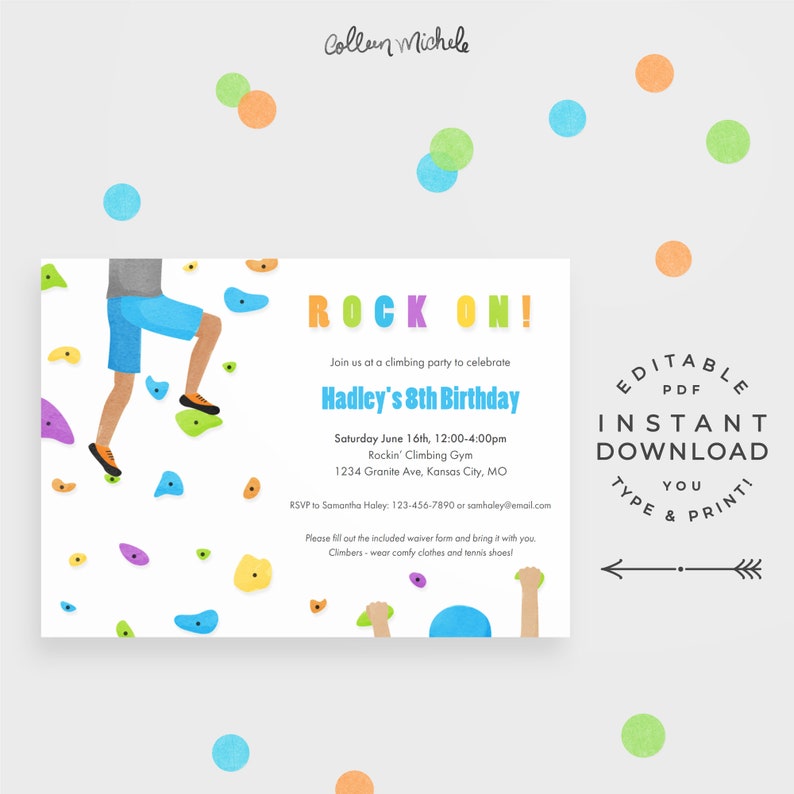 Rock Climbing Invitation for Climbing Gym Birthday Party. | Etsy