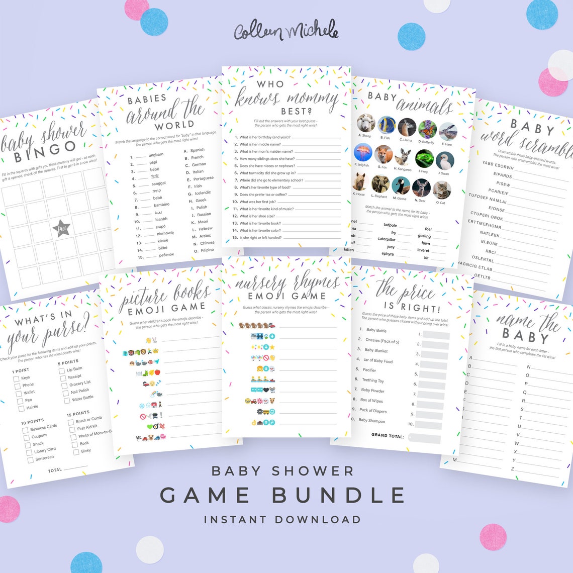 Baby Shower Game Bundle Sprinkle Theme 10 Printable Games: - Etsy