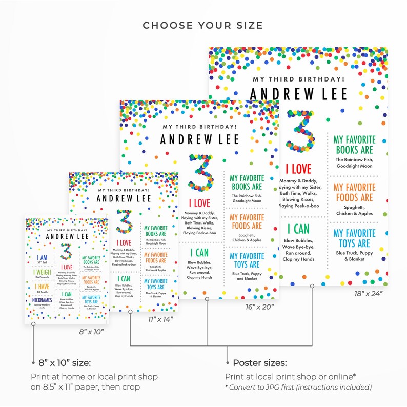 Confetti Three Year Old Sign Editable PDF Instant Download. - Etsy