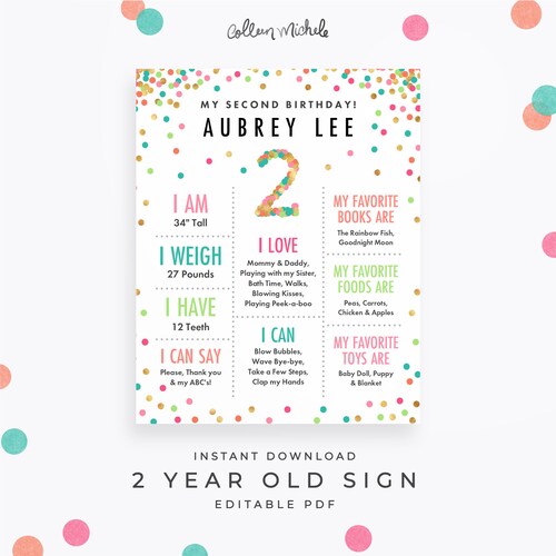 Cute Girl 2nd Birthday Sign Editable PDF Download. Second | Etsy