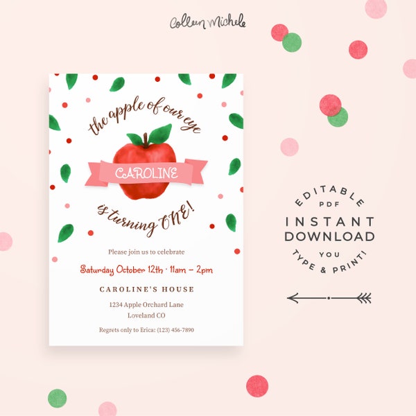 Apple Birthday Invitations - Etsy