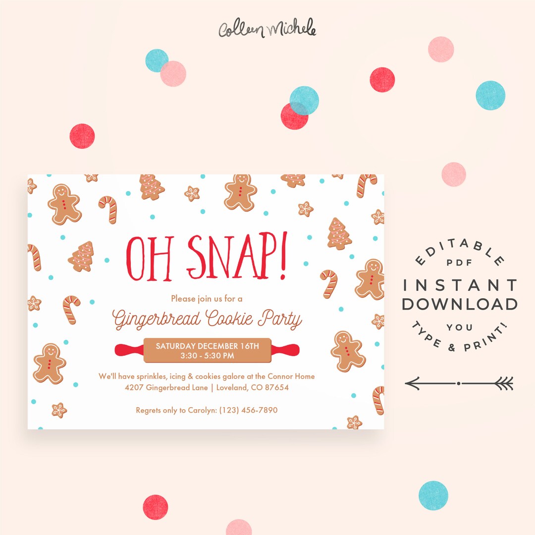 Gingerbread Party Invitation, Instant Download PDF Printable Invite ...