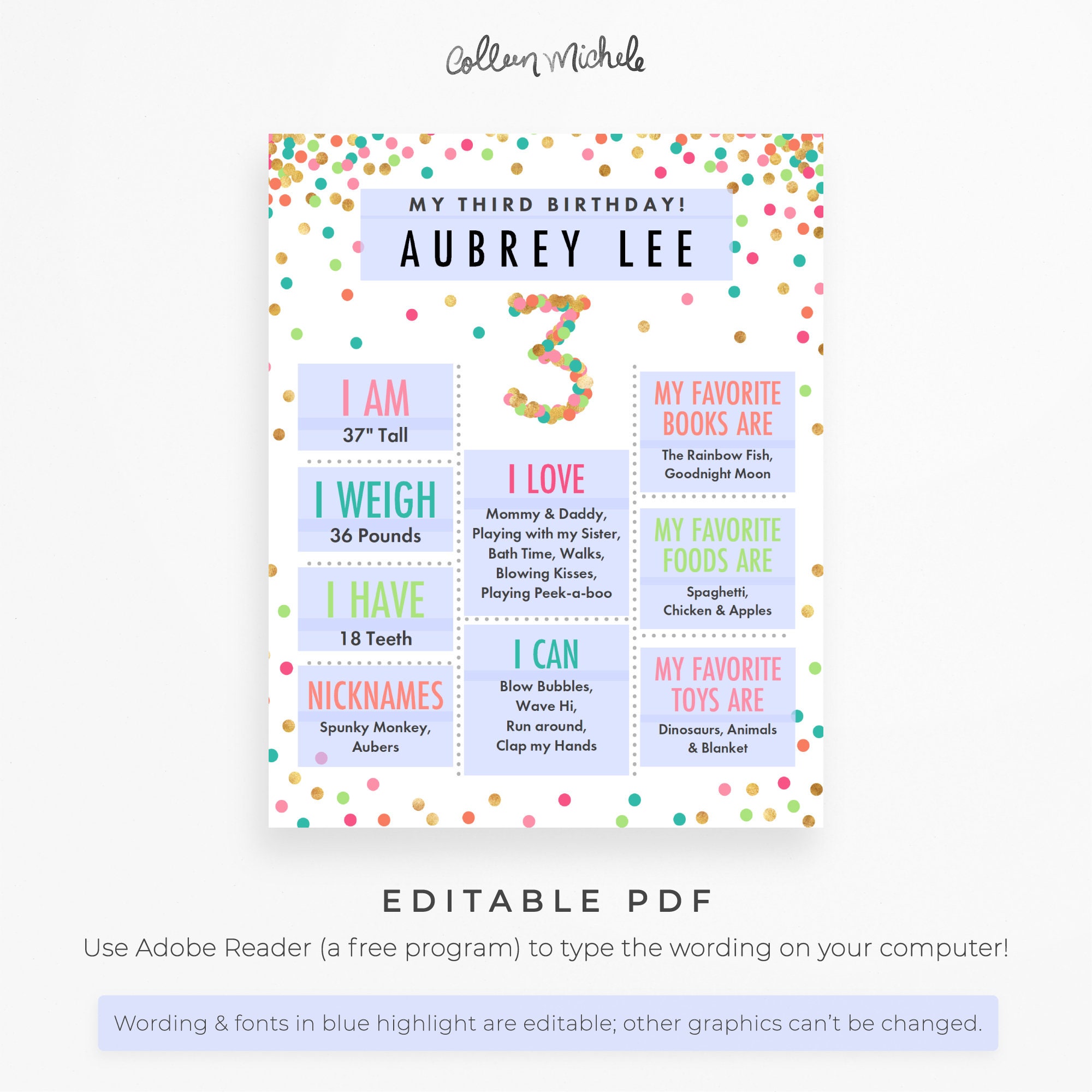 Cute Girl 3rd Birthday Sign Editable PDF Download. Third - Etsy