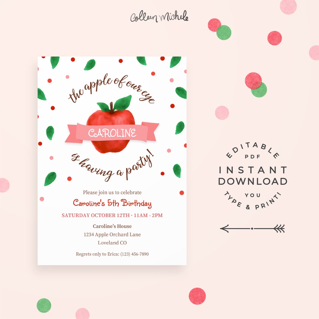 Apple Birthday Party Invitation Instant Download. Editable - Etsy