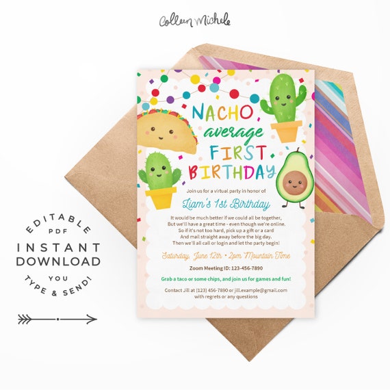Nacho Average 1st Birthday Invitation, Instant Download Editable PDF ...